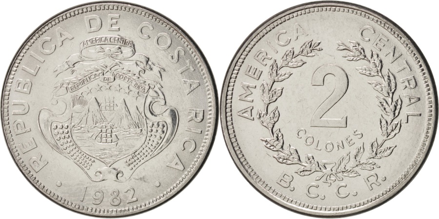 Costa Rica, 2 Colones, 1982, KM:211.1 | North & Central American and ...