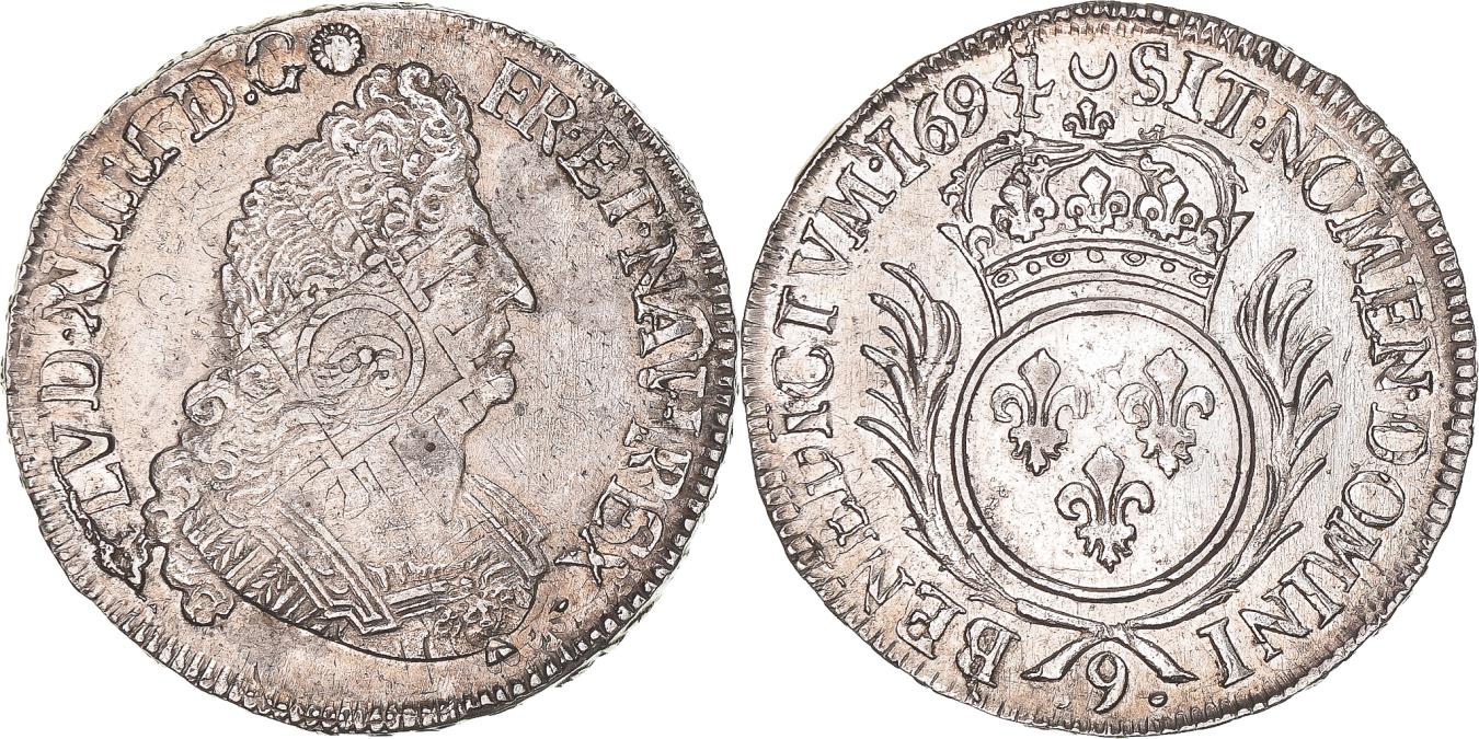 Coin, France, Louis XIV, 1/2 Écu aux palmes, 1/2 Ecu, 1694, Rennes, réformé