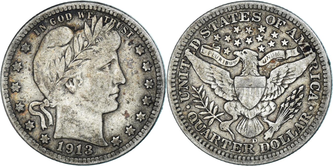 Coin, United States, Barber Quarter, Quarter, 1913, Denver, , Silver