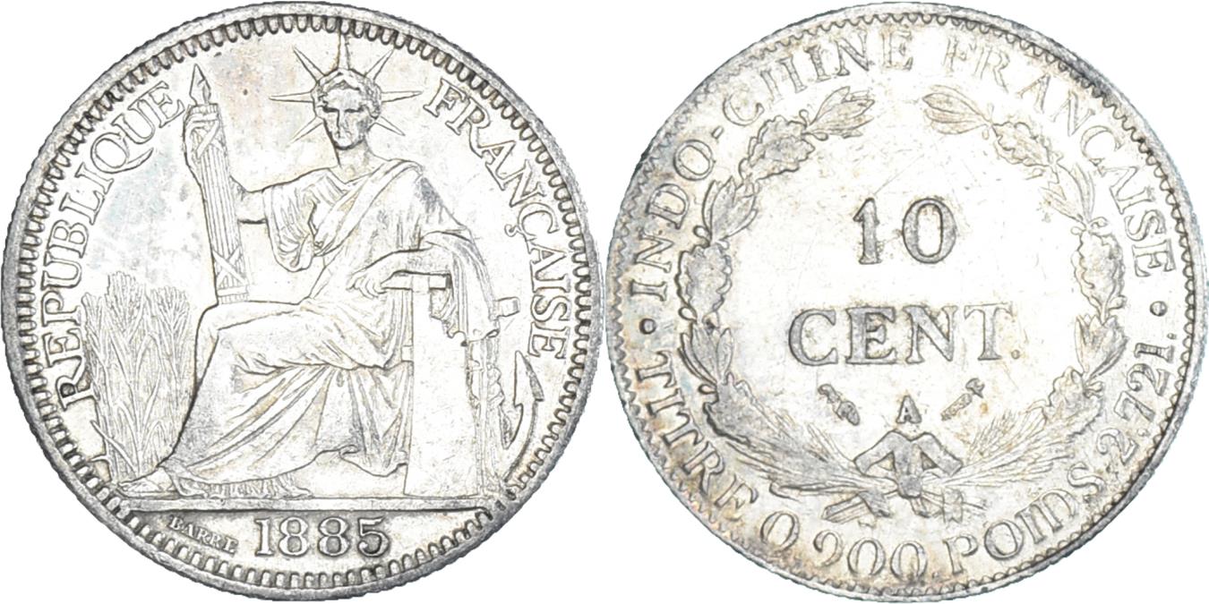 Coin, FRENCH INDO-CHINA, 10 Cents, 1885, Paris, , Silver, KM:2