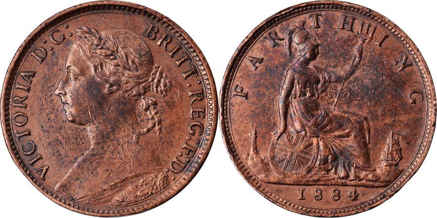 Coin, Great Britain, Victoria, Farthing, 1884, , Bronze, KM:753