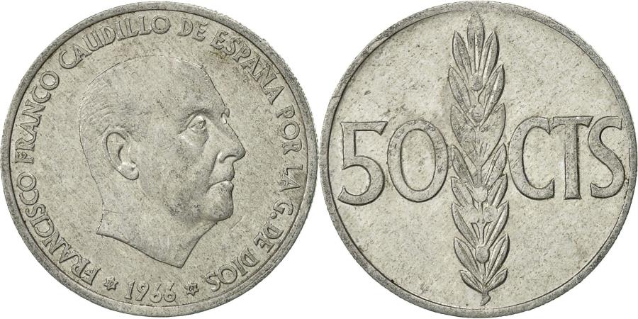 Spain, Francisco Franco, caudillo, 50 Centimos, 1966, , Aluminum