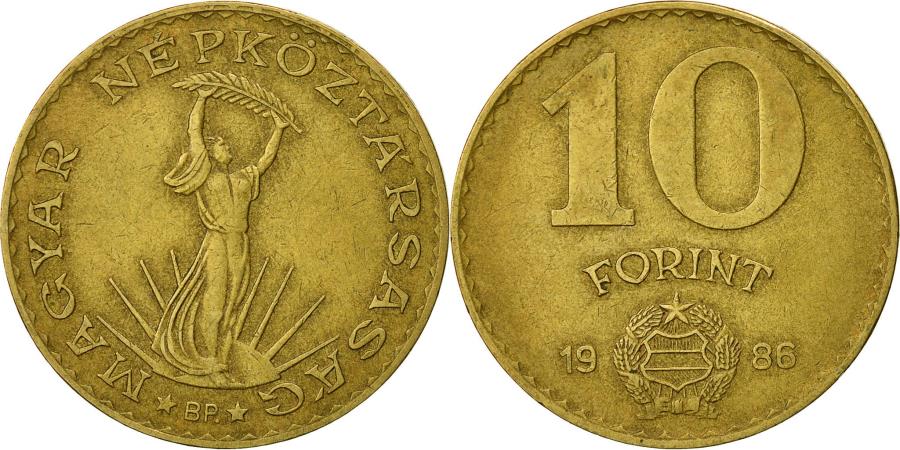 Hungary, 10 Forint, 1986, Budapest, , Aluminum-Bronze, KM:636