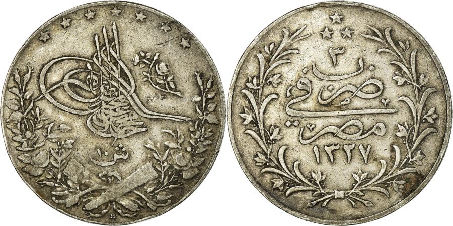 Coin, Egypt, Muhammad V, 10 Qirsh, 1911/AH1327, , Silver, KM:309