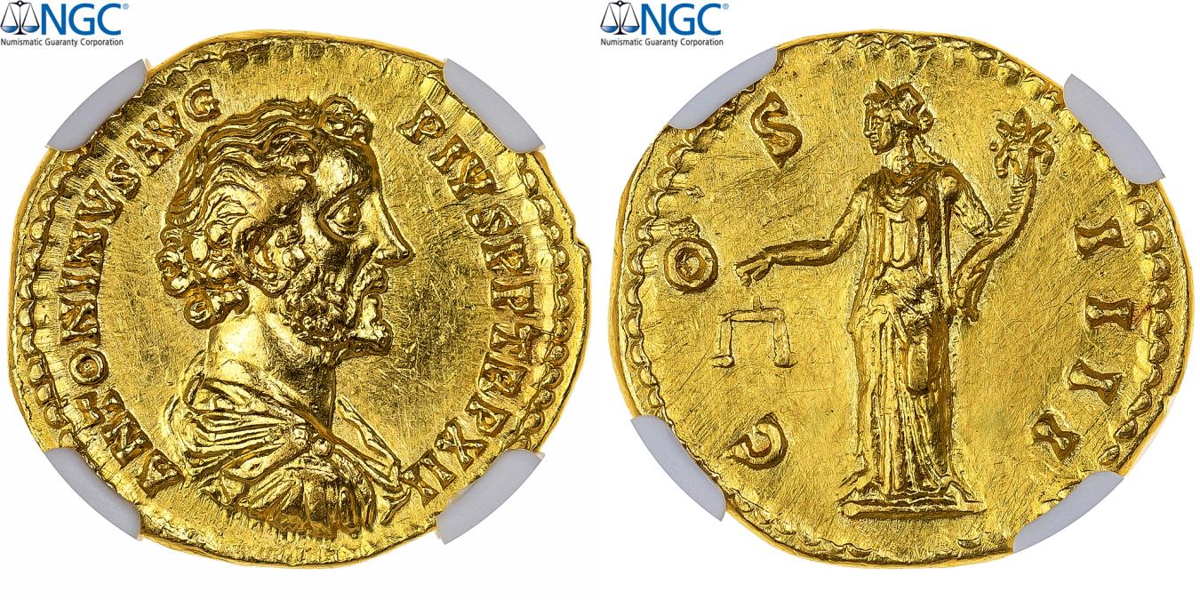 Antoninus Pius, Aureus, 148-149, Rome, Gold, NGC, , Cohen:236, RIC:177c