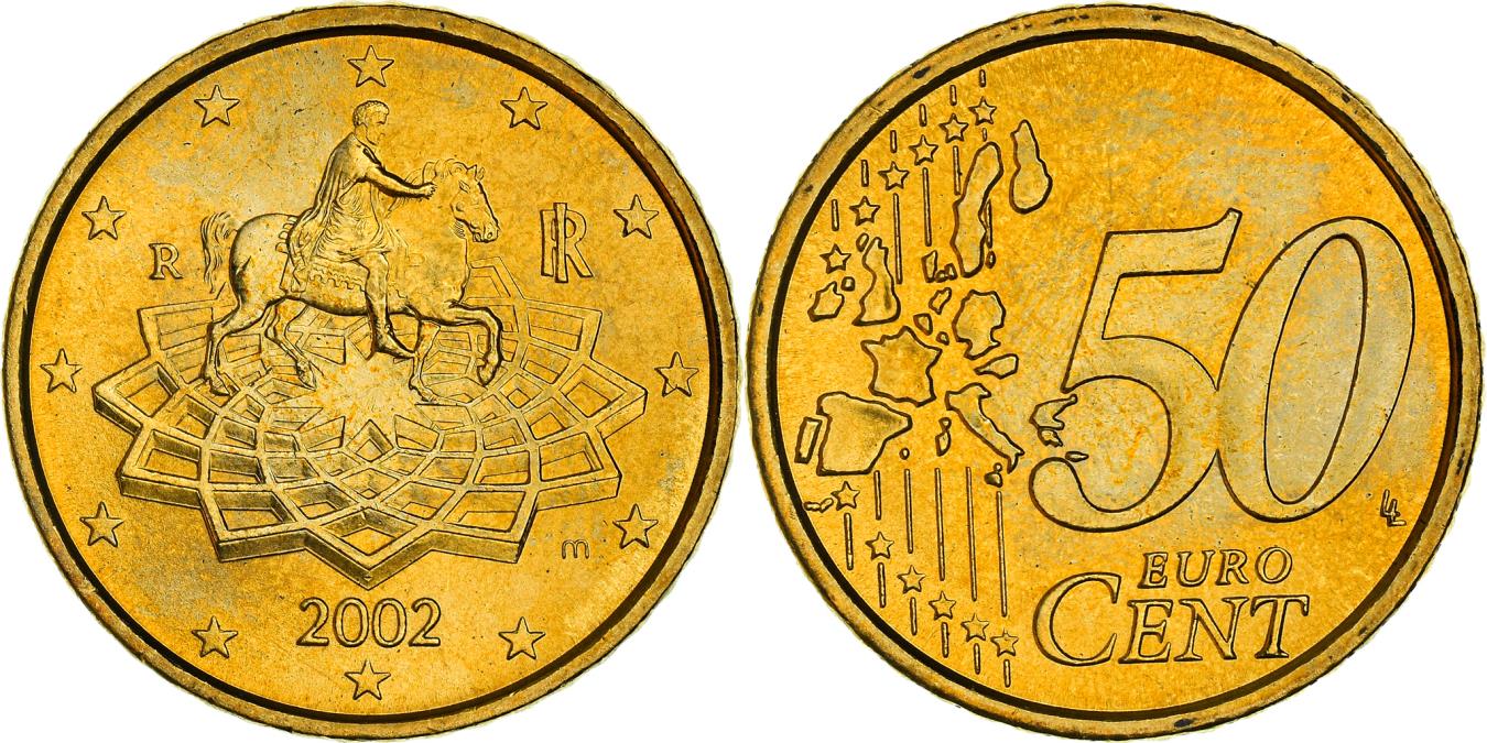 Italy, 50 Euro Cent, The Equestrian Statue of Marcus Aurelius, 2002,