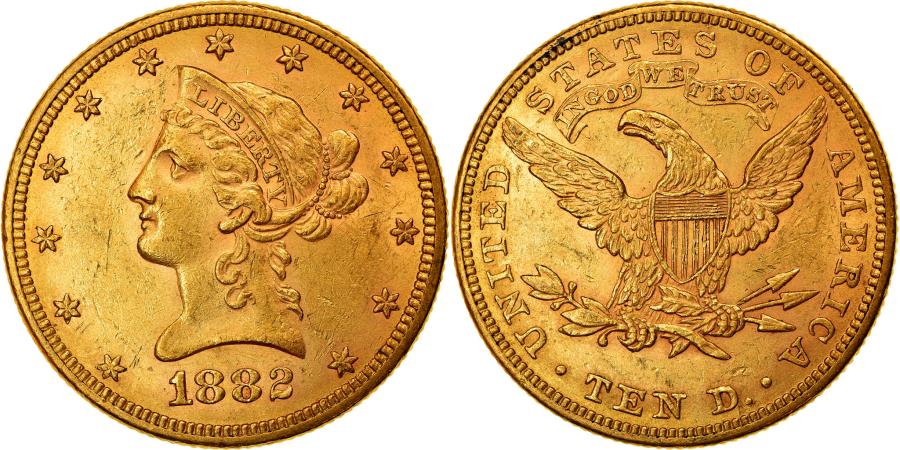 Coin, United States, Coronet Head, $10, Eagle, 1882, U.S. Mint ...