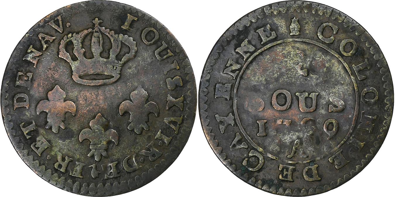 FRENCH GUIANA, Louis XVI, 2 Sous, Colonie de Cayenne, 1789, Paris, Copper
