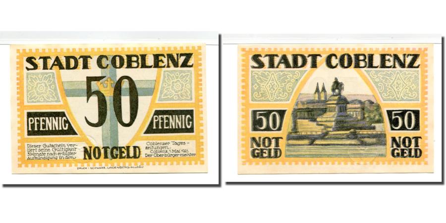 Banknote, Germany, Coblenz, 50 Pfennig, Monument, 1921, 1921-05-01, UNC(63)