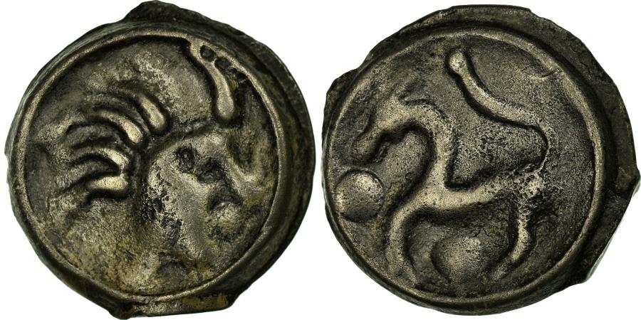 Coin, Senones, Potin à la tête d'indien, , Potin, Delestrée:--