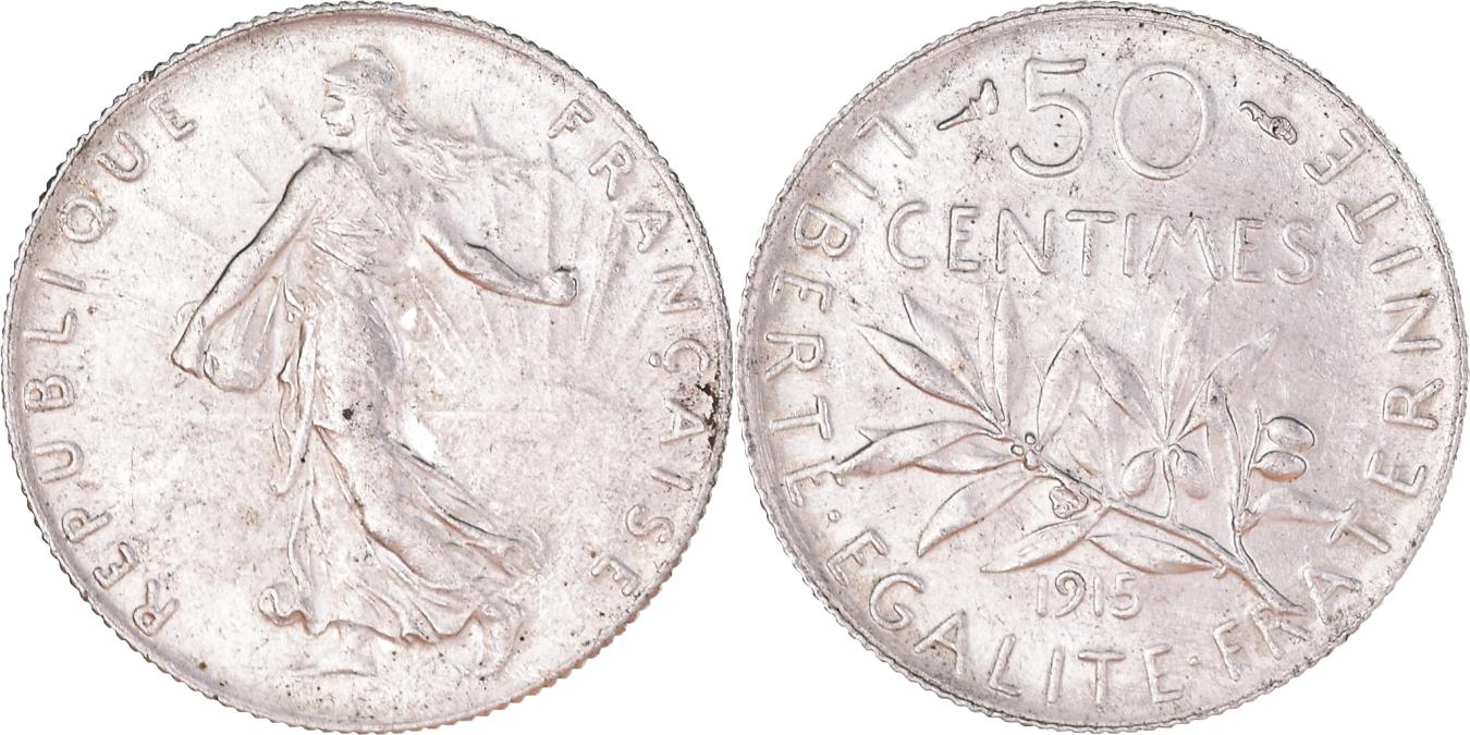 Coin, France, Semeuse, 50 Centimes, 1915, Paris, , Silver, KM:854