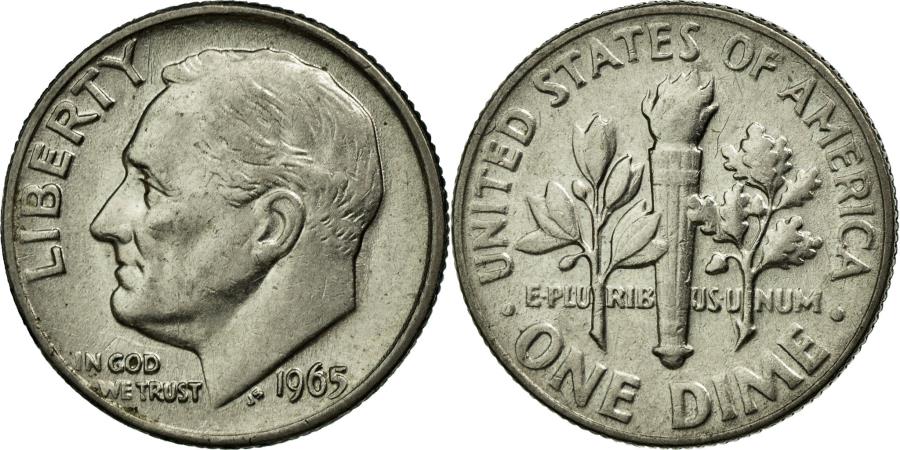 Coin, United States, Roosevelt Dime, Dime, 1965, U.S. Mint, Philadelphia