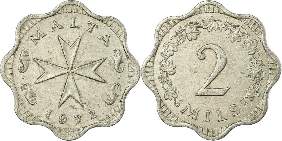 Coin, Malta, 2 Mils, 1972, , Aluminum, KM:5 | European Coins