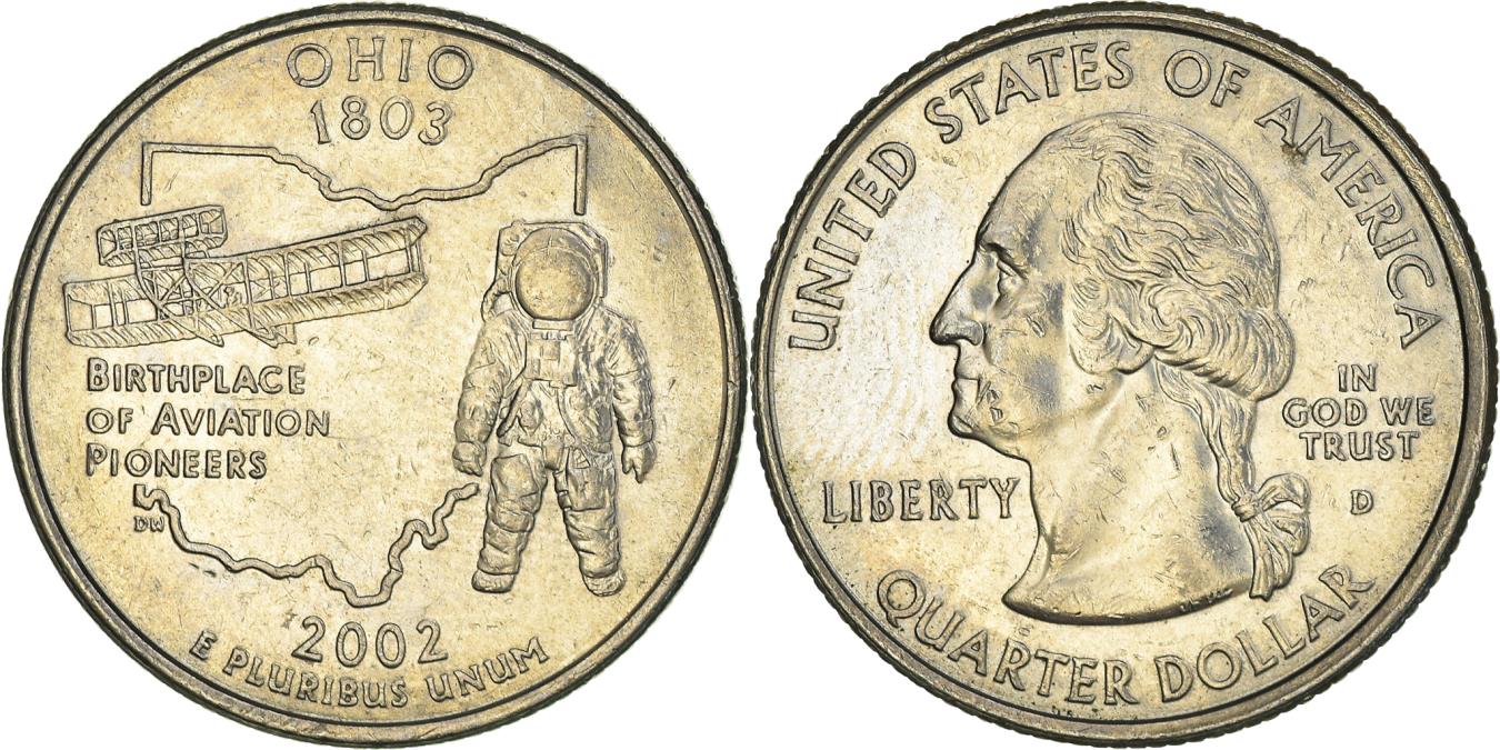 Coin, United States, Quarter, 2002, U.S. Mint, Philadelphia, Ohio 1803,