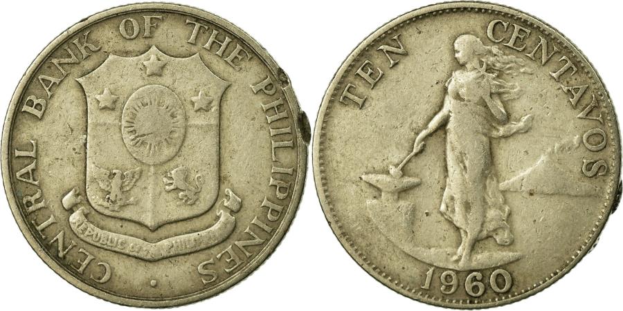 Coin, Philippines, 10 Centavos, 1960, , Copper-Nickel-Zinc, KM:188
