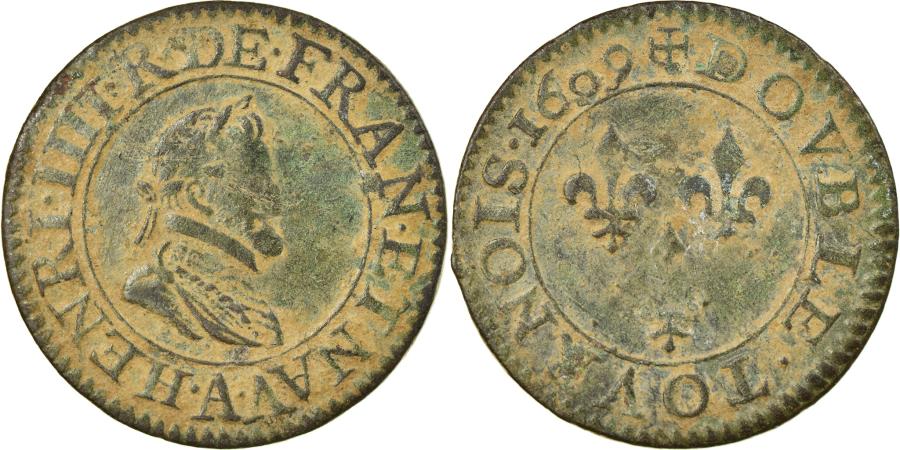 Coin, France, Henri IV, Double Tournois, 1609, Paris, , Copper