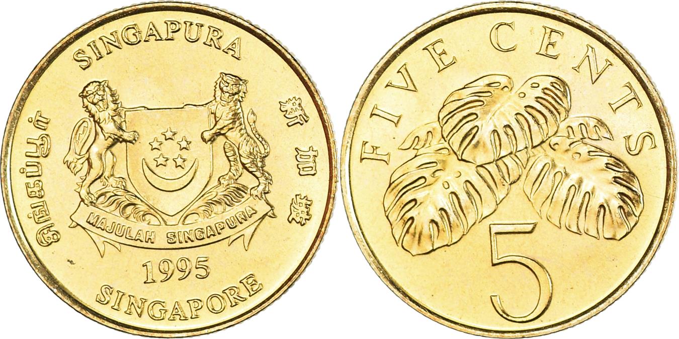 Coin, Singapore, 5 Cents, 1995, Singapore Mint, , Aluminum-Bronze, KM:99