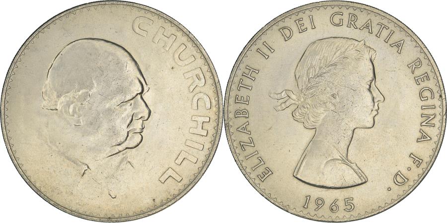 Coin, Great Britain, Elizabeth II, Crown, 1965, Winston Churchill,