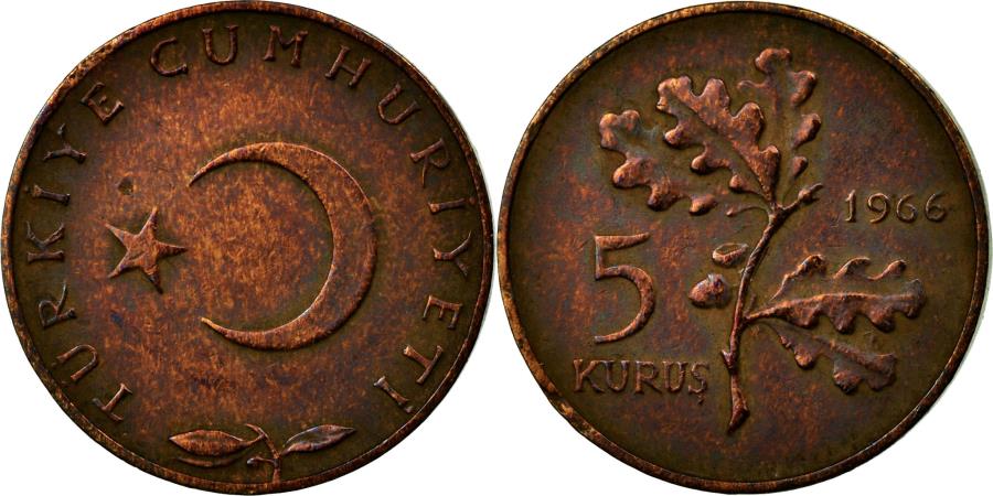 Coin, Turkey, 5 Kurus, 1966, , Bronze, KM:890.1 | Asian and Middle ...