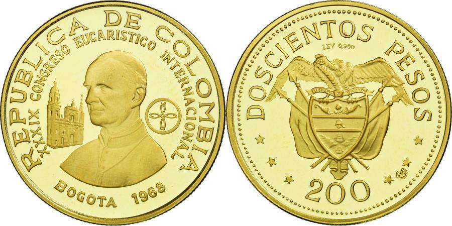 Coin, Colombia, 200 Pesos, 1968, Bogota, , Gold, KM:232 | South ...