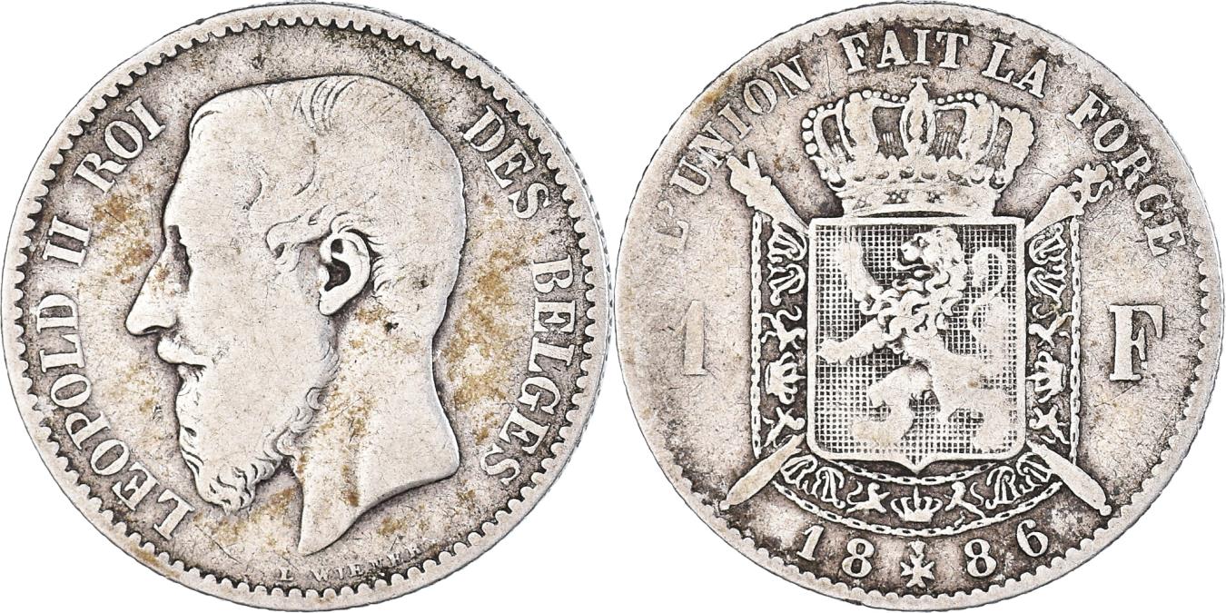 Coin, Belgium, Leopold II, Franc, 1886, , Silver, KM:28.1 | European Coins