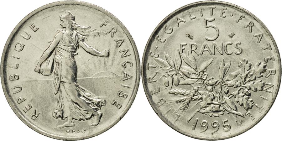 France, Semeuse, 5 Francs, 1995, Paris, , Nickel Clad Copper-Nickel