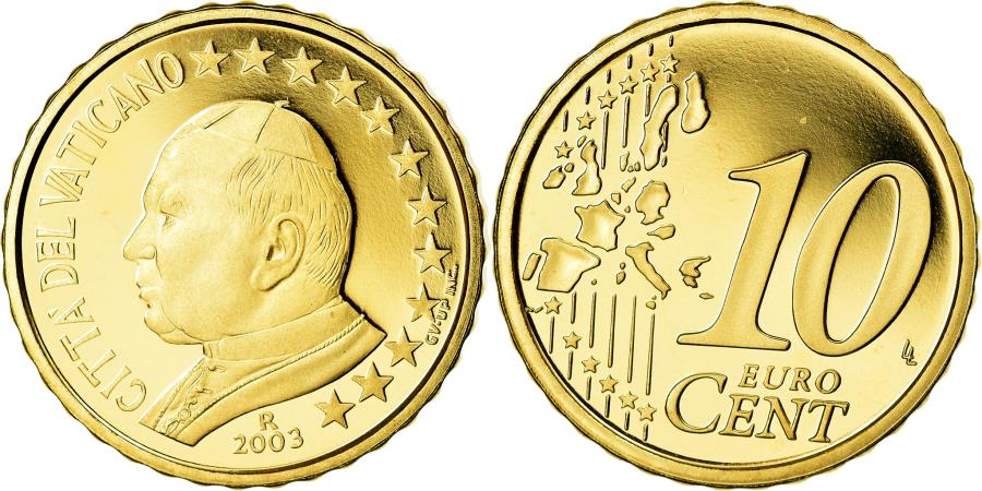VATICAN CITY, 10 Euro Cent, 2003, , Brass, KM:344 | European Coins