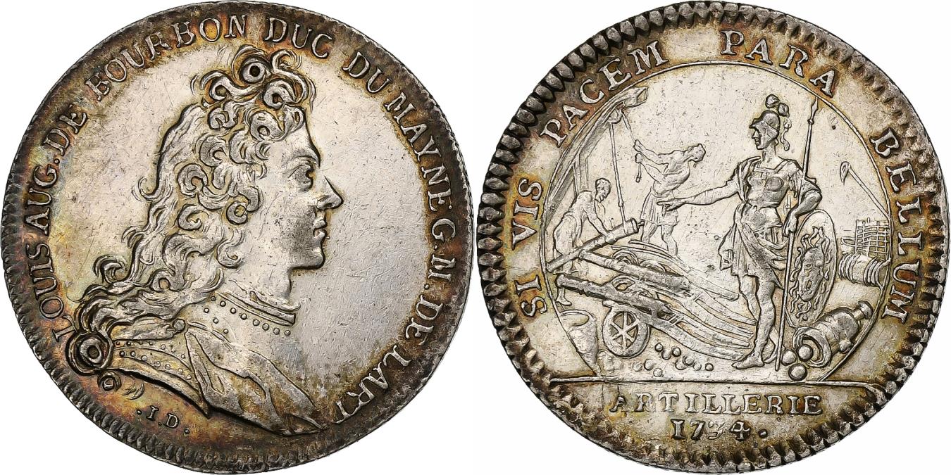 France, Token, Louis XV, Artillerie, Louis Auguste de Bourbon, 1734, Silver