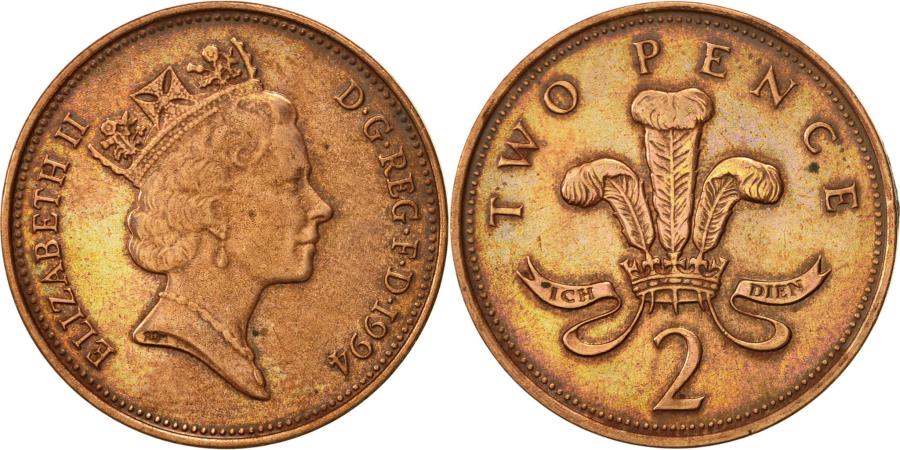 Great Britain, Elizabeth II, 2 Pence, 1994, , Copper Plated Steel