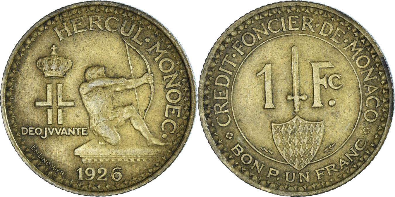 Coin, Monaco, Louis II, Franc, 1926, Poissy, , Aluminum-Bronze, KM:114
