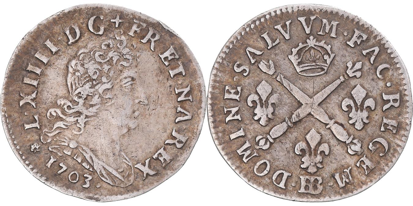 Coin, France, Louis XIV, 5 Sols aux insignes, 1703, Strasbourg, réformé