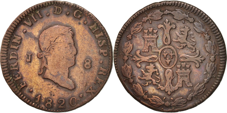 Spain, Ferdinand VII, 8 Maravedis, 1820, Jubia, , Copper, KM:491
