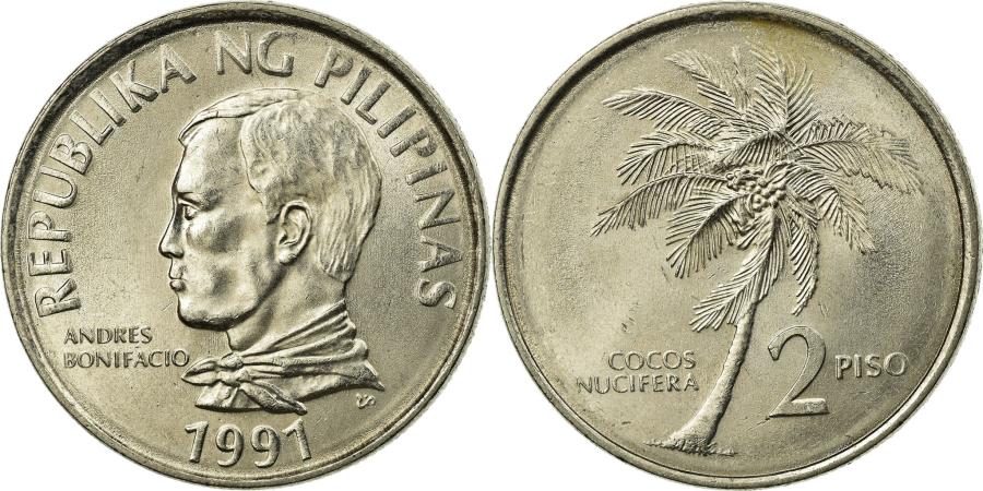 Coin Philippines 2 Piso 1991 Copper nickel KM 253 Asian And coin-philippines-2-piso-1991-copper-nickel-km-253-asian-and