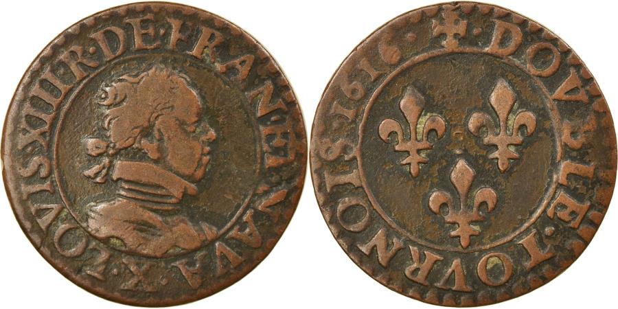 Coin, France, Louis XIII, Double Tournois, 1616, Amiens, , Copper