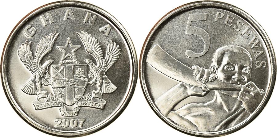 Coin, Ghana, 5 Pesewas, 2007, BU, , Nickel Clad Steel, KM:38 | African ...