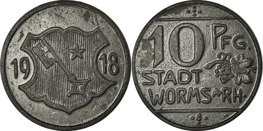 Coin, Germany, Stadt Worms am Rhein, Worms, 10 Pfennig, 1918, , Zinc