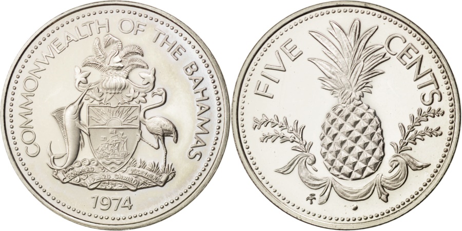 BAHAMAS, 5 Cents, 1974, Franklin Mint, KM #60, , Copper-Nickel, 21,...