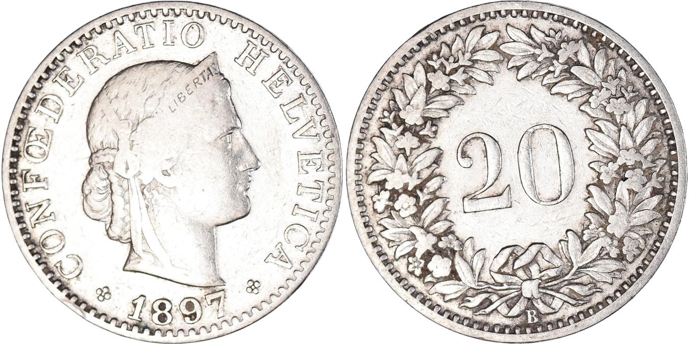 Coin, Switzerland, 20 Rappen, 1897 | European Coins
