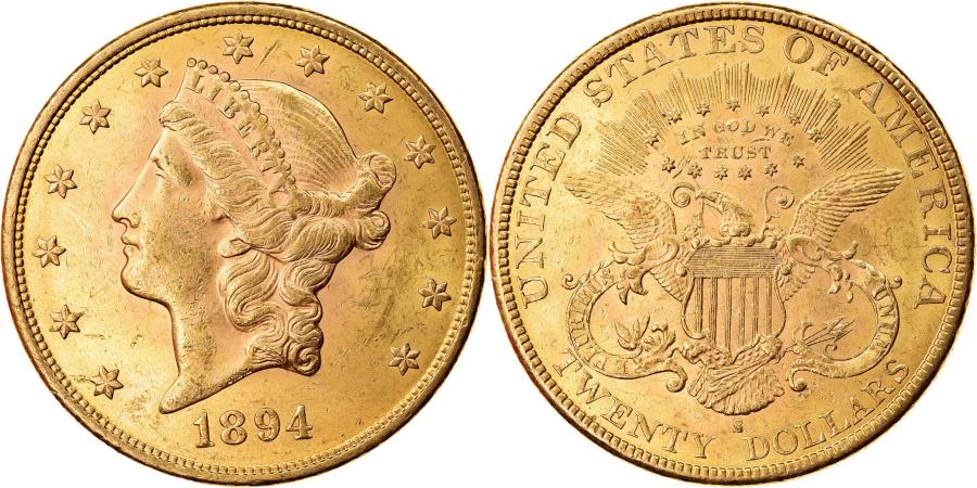 Coin, United States, Liberty Head, $20, Double Eagle, 1894, U.S. Mint, San