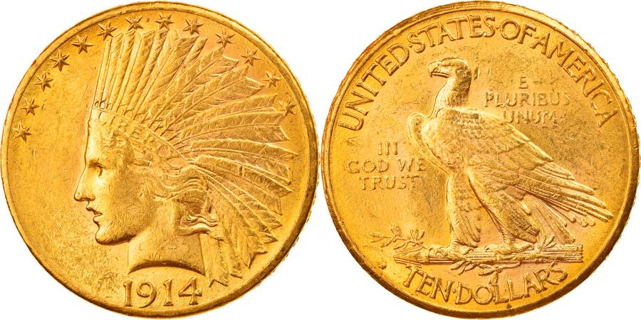 Coin, United States, Indian Head, $10, Eagle, 1914, Denver, , Gold Coin, United States, Indian Head, $10, Eagle, 1914, Denver, , Gold