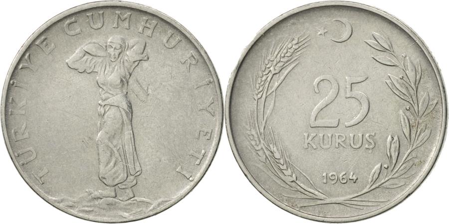 Turkey, 25 Kurus, 1964, , Stainless Steel, KM:892.2 | Asian and Middle ...