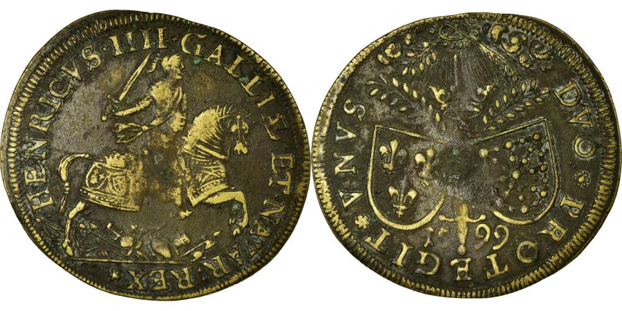 France, Jeton, Henri IV, Duo Protegit Unus, 1599, , Brass | Tokens & Medals