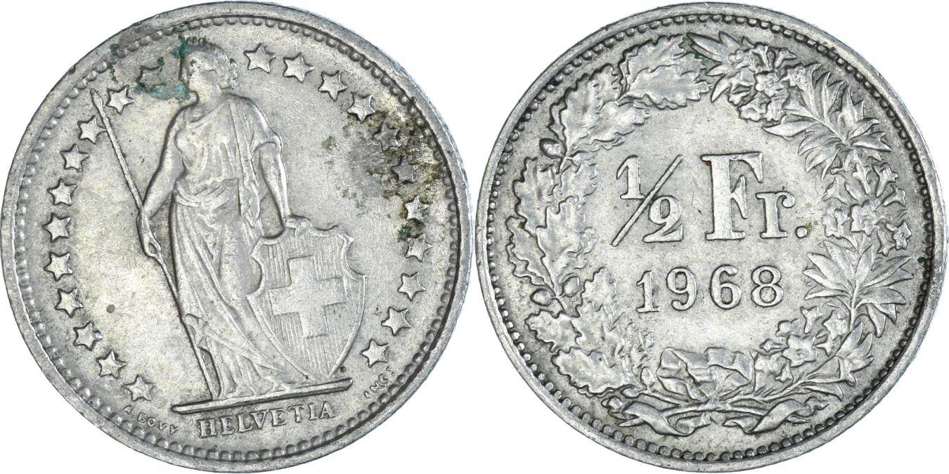 Coin, Switzerland, 1/2 Franc, 1968 | European Coins