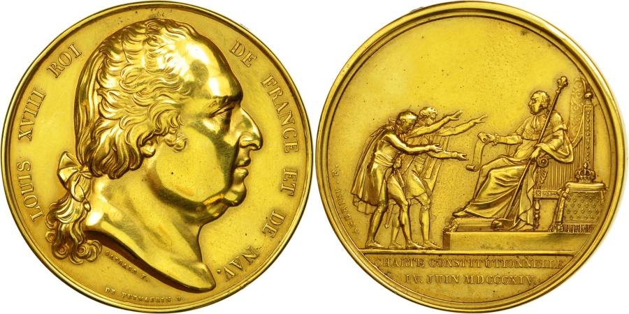 France, Medal, Royal, Charte Constitutionnelle, Louis XVIII, History, 1814