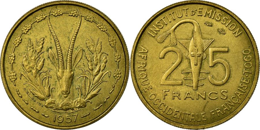 Coin, French West Africa, 25 Francs, 1957, Paris, , Aluminum-Bronze
