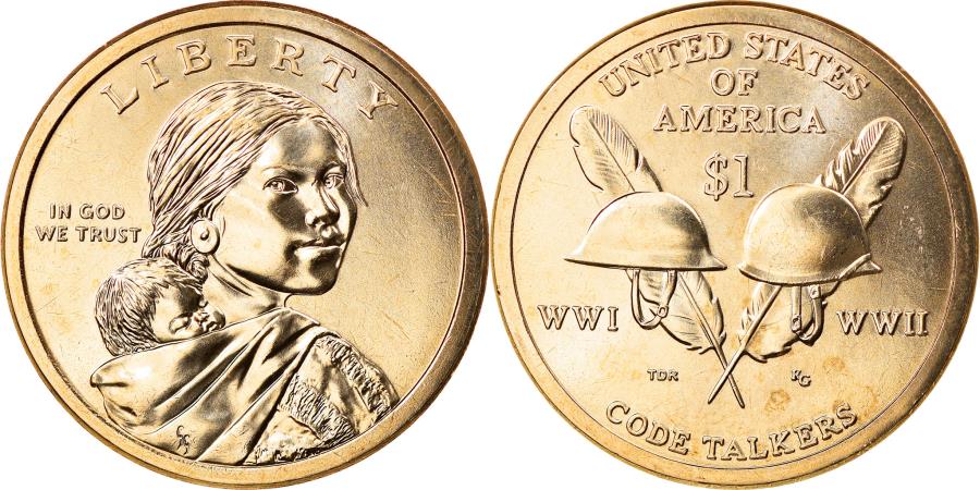 Coin, United States, Code Talkers, Dollar, 2016, U.S. Mint, , Brass