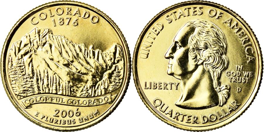 Coin, United States, Colorado, Quarter, 2006, U.S. Mint, Denver, golden