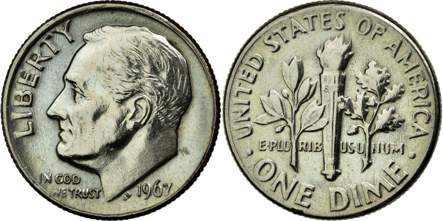 Coin, United States, Roosevelt Dime, Dime, 1967, U.S. Mint, Philadelphia