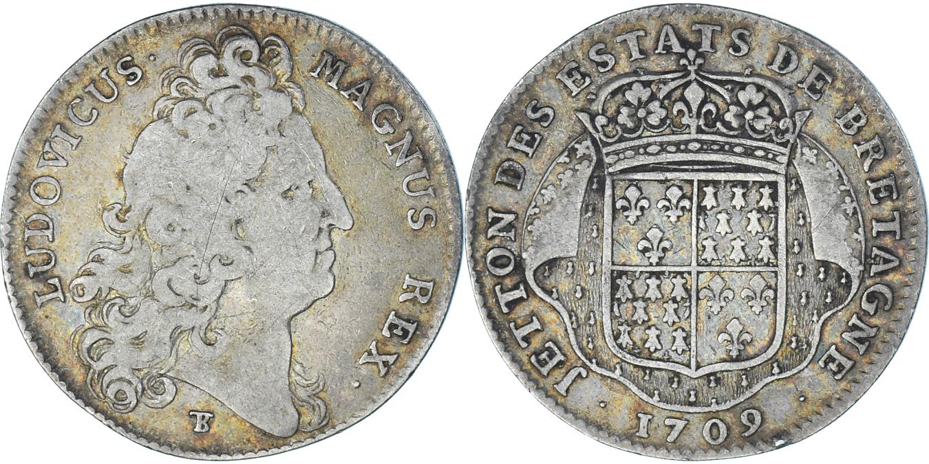 France, Token, Royal, Louis XV, États de Bretagne, Saint-Brieuc, 1709