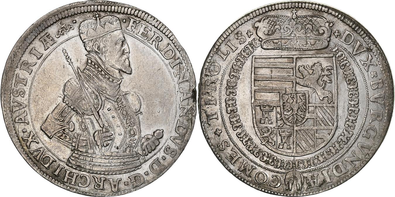 County of Tyrol, Ferdinand II, Thaler, 1577-1599, Hall, Silver,